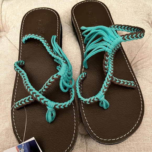 Plaka | Shoes | Nwt Plaka Oceanside Teal And Brown Sandals 8 | Poshmark